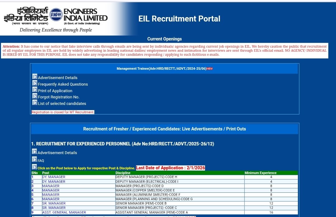 Engineers India Limited Recruitment 2026 - Notification out - News Lens ...