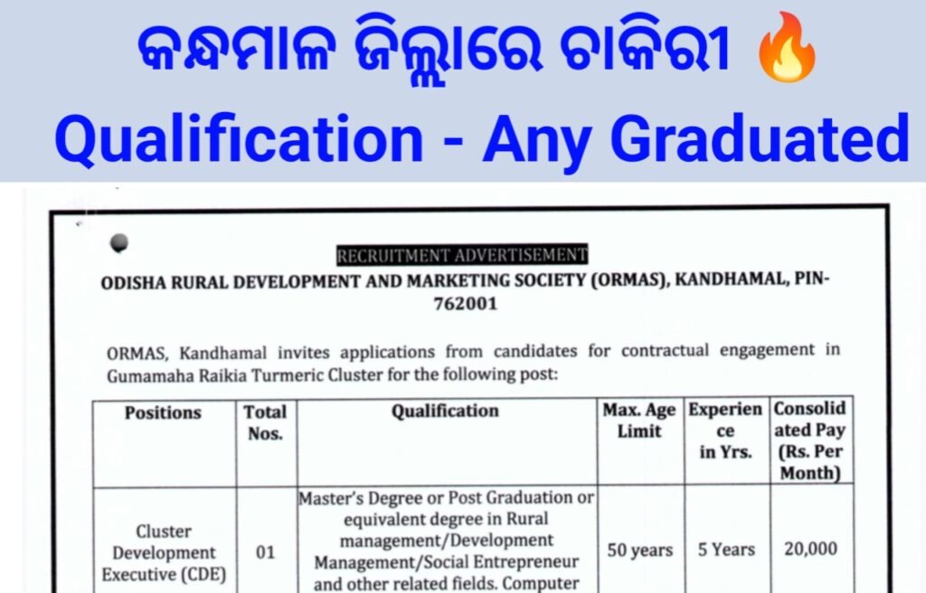 ORMAS Kandhamal Recruitment 2026 - Notification OUT - News Lens Odisha