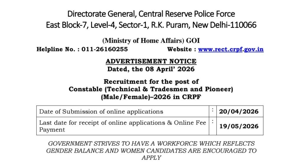 CRPF Constable Tradesman Jobs Vacancy 2026 - Notification OUT - News ...